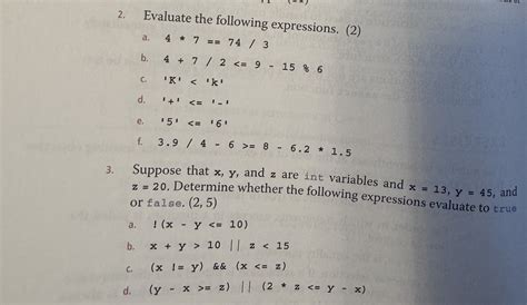 Solved Evaluate The Following Expressions