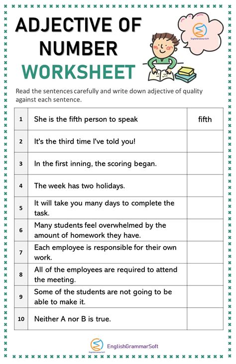 Adjective Of Number Examples List Worksheet EnglishGrammarSoft