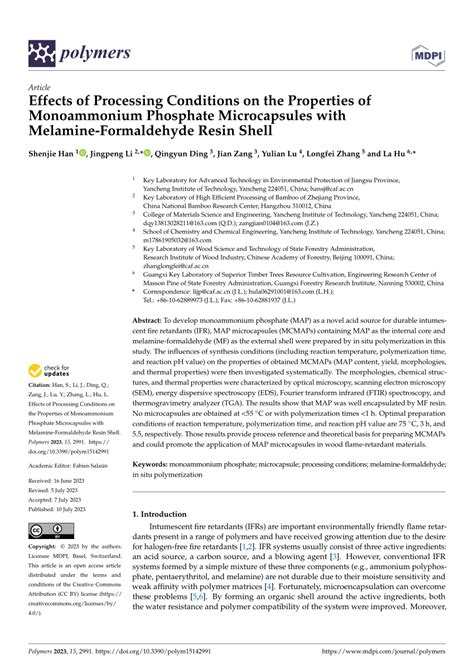 Pdf Effects Of Processing Conditions On The Properties Of Monoammonium Phosphate Microcapsules