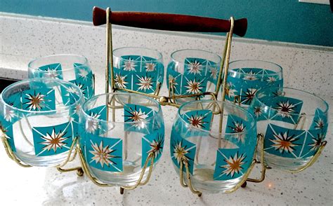 Barware Vintage Martini Cocktail Shaker Set Atomic Mod Cocktails Retro Mid Century Modern Mcm G