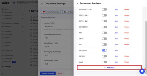 how to add custom prefix for invoice on web general swipe