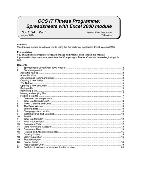 Fillable Online Ccs It Fitness Programme Spreadsheets With Excel 2000