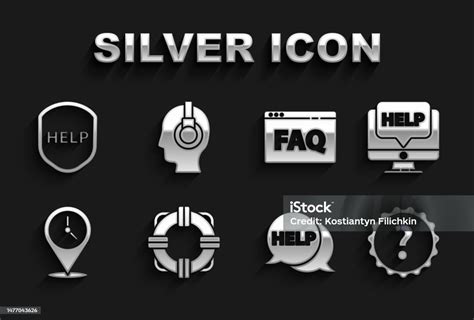 구명 부표 컴퓨터 모니터 및 도움말 물음표 텍스트 도움말이있는 말풍선 위치 시계 브라우저 Faq 방패 및 지원 운영자를 터치 아이콘으로 설정합니다 벡터 개발에 대한 스톡