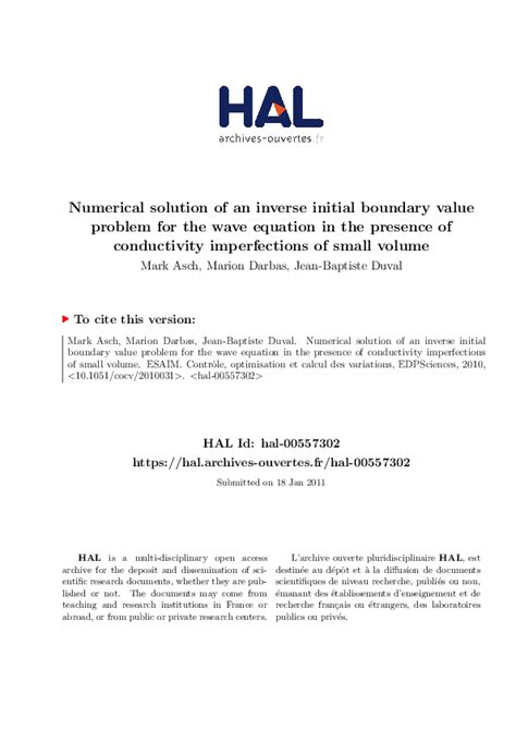 Pdf Numerical Solution Of An Inverse Initial Boundary Value Problem For The Full Time