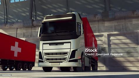 스위스 국기화물 트럭 창고 선착장에서 스위스 로딩 또는 하역트럭 3d 렌더링 세미 트럭에 대한 스톡 사진 및 기타 이미지 세미 트럭 배경 주제 0명 Istock