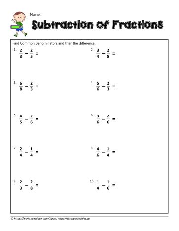Subtract The Fractions Worksheets Subtract The Fractions Worksheets