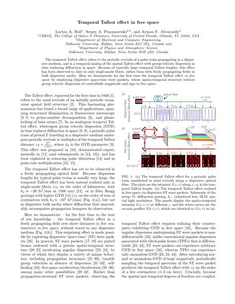 Pdf Temporal Talbot Effect In Free Space