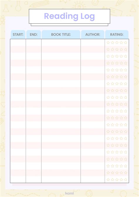 Reading Log Template Kami Library