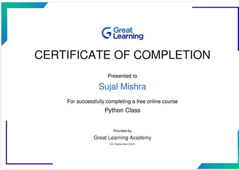 completed python course with great learning sujal mishra posted on