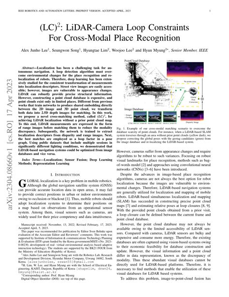 Pdf Lc 2 Lidar Camera Loop Constraints For Cross Modal Place Recognition