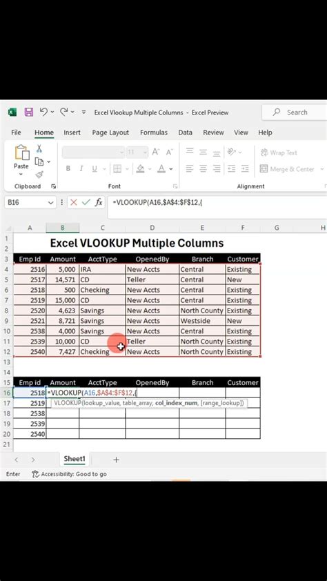 Excel Vlookup Multiple Columns Excel Shortvideo Shorts Short