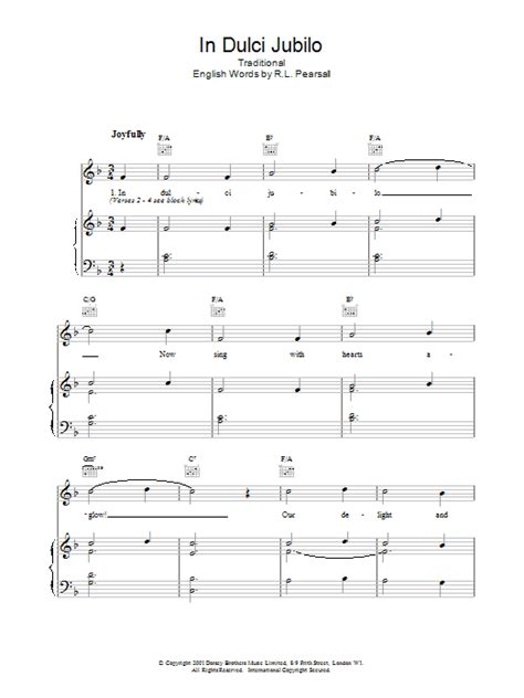 Traditional In Dulce Jubilo Sheet Music And Chords Printable Piano