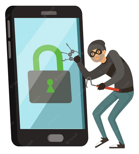잠긴 스마트폰 사이버 범죄 개념을 깨는 해커 프리미엄 벡터