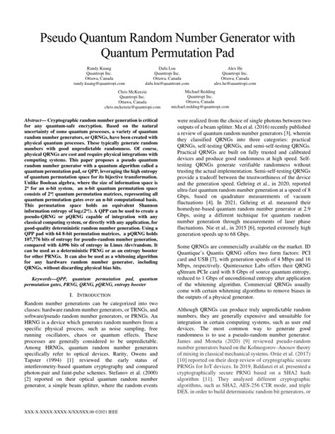 Pdf Pseudo Quantum Random Number Generator