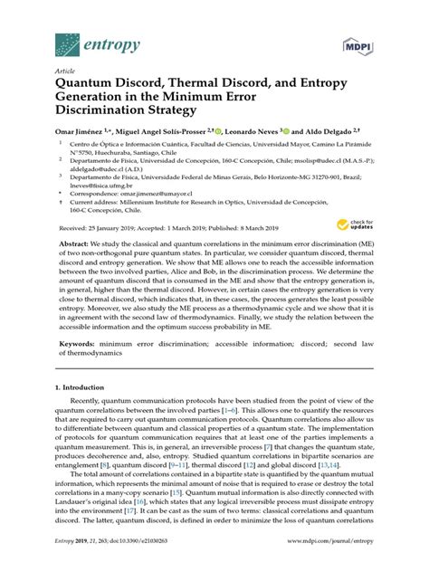 Entropy Quantum Discord Thermal Discord And Entropy Generation In