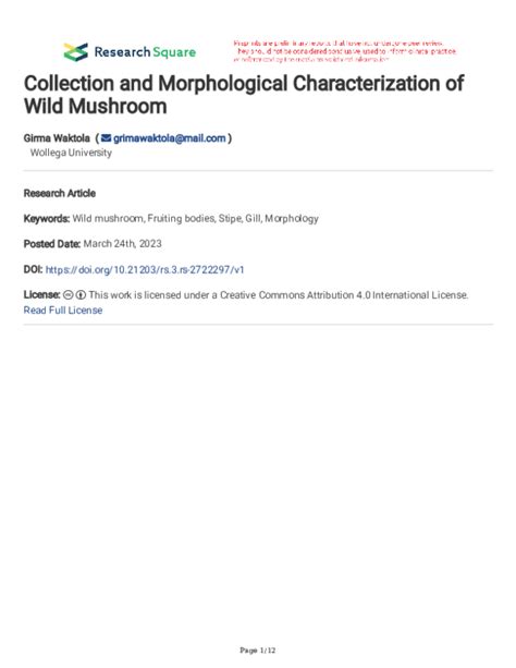 Pdf Collection And Morphological Characterization Of Wild Mushroom