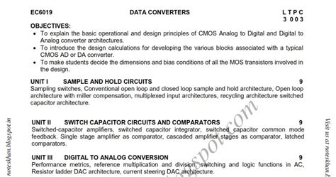 Ec6019 Data Converters Syllabus Semester Viii Ece Be Anna University Regulation 2013 Anna