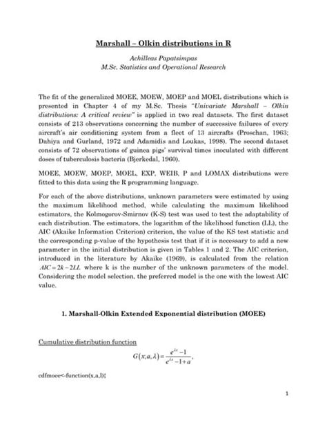 Marshall Olkin Distributions In R Pdf