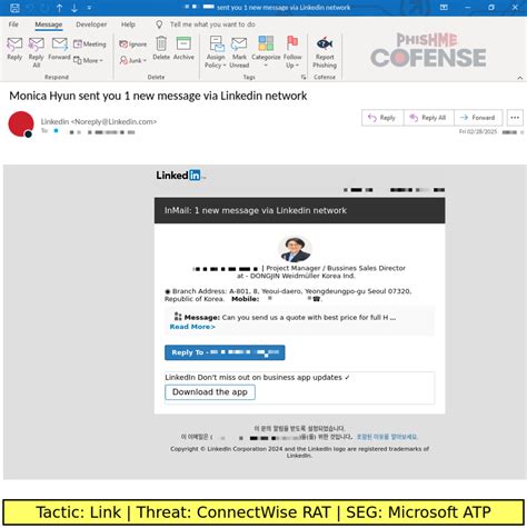 Linkedin Phishing Scam Uses Fake Inmail To Deliver Connectwise Rat