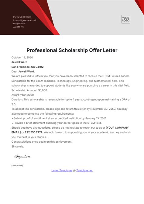 Scholarship Letter Format