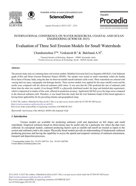 PDF Evaluation Of Three Soil Erosion Models For Small Watersheds