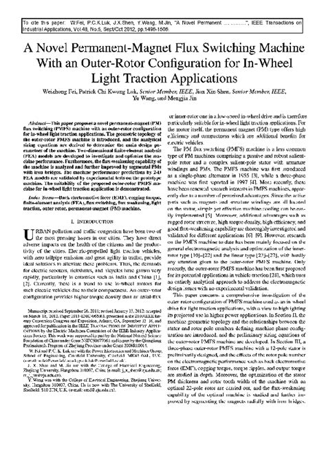 Pdf A Novel Permanent Magnet Flux Switching Machine With An Outer Rotor Configuration For In