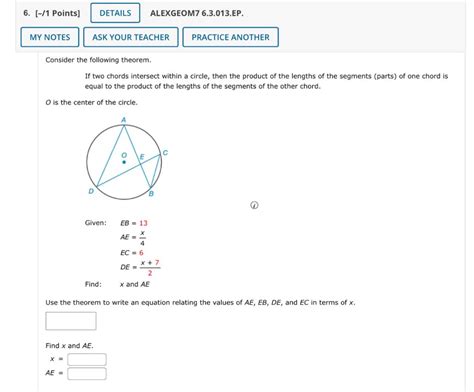 solved consider the following theorem if two chords