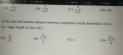 In Fcc Unit Cell Smallest Distance Between Octahedral Void And Tetrahedral