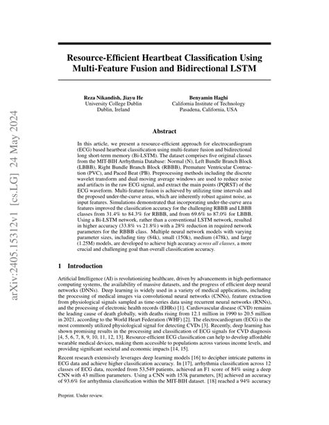 Pdf Resource Efficient Heartbeat Classification Using Multi Feature
