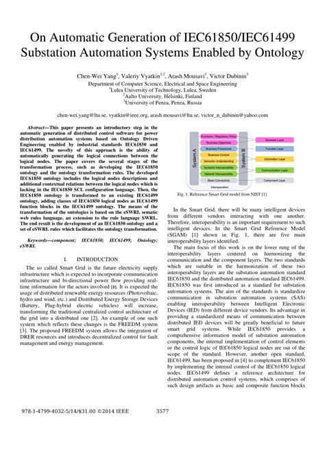 Pdf On Automatic Generation Of Iec61850 Iec61499 Substation Automation Systems Enabled By Ontology