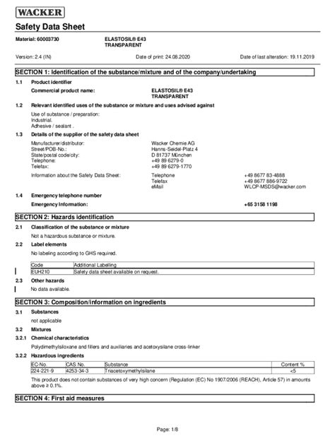 Fillable Online Guidance On The Compilation Of Safety Data Sheetsguidance On The Compilation Of