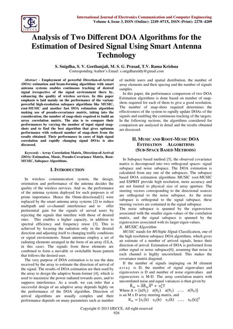 Pdf Analysis Of Two Different Doa Algorithms For The Estimation Of