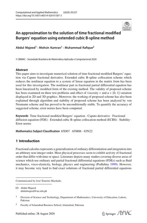 pdf an approximation to the solution of time fractional modified burgers equation using