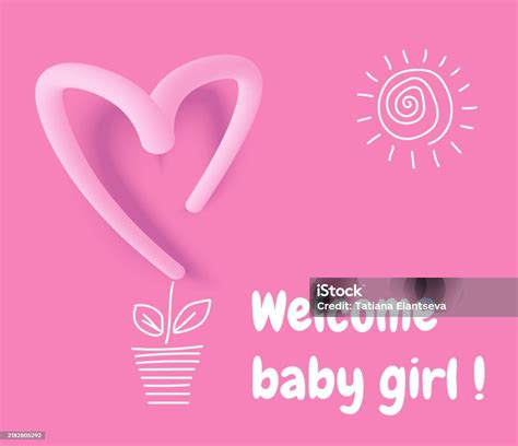 환영 아기 소녀 분홍색 배경에 3d 하트 인사말 카드 여자아이입니다 벡터 일러스트 레이 션 0명에 대한 스톡 벡터 아트 및 기타 이미지 Istock