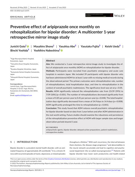 Pdf Preventive Effect Of Aripiprazole Once Monthly On Rehospitalization For Bipolar Disorder