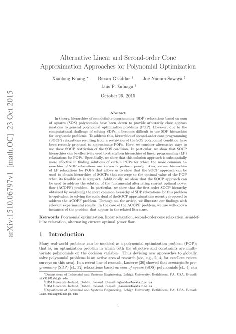 Pdf Alternative Linear And Second Order Cone Approximation Approaches