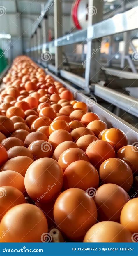 Efficient Egg Sorting Machine In Operation At A Commercial Egg Production Facility Stock