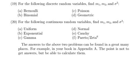 Solved 19 For The Following Discrete Randon Variables