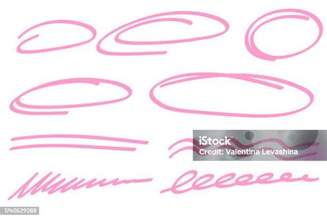 마커는 타원형 프레임과 선 세트를 강조 표시합니다 낙서 강조 표시 손으로 그린 스케치입니다 텍스트와 중요한 개체를 강조 표시합니다 둥근 낙서 프레임 흰색 배경에 스톡 벡터