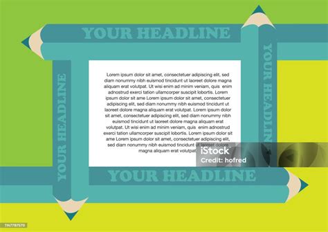 크리에이 티브 그린 컬러 연필 페이지 레이아웃 테두리 프레임 공예에 대한 스톡 벡터 아트 및 기타 이미지 공예 교육 노랑 Istock