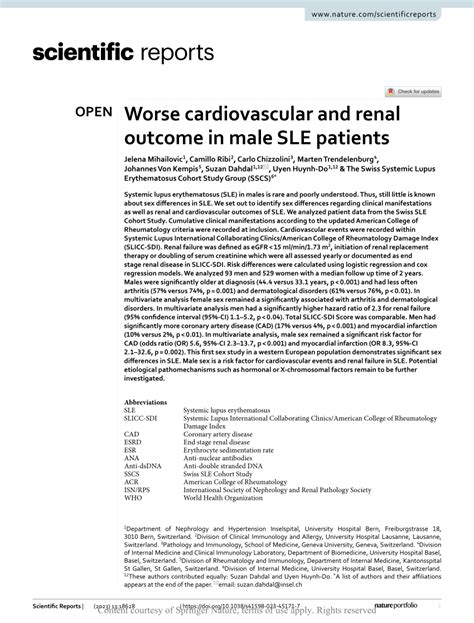 Pdf Worse Cardiovascular And Renal Outcome In Male Sle Patients