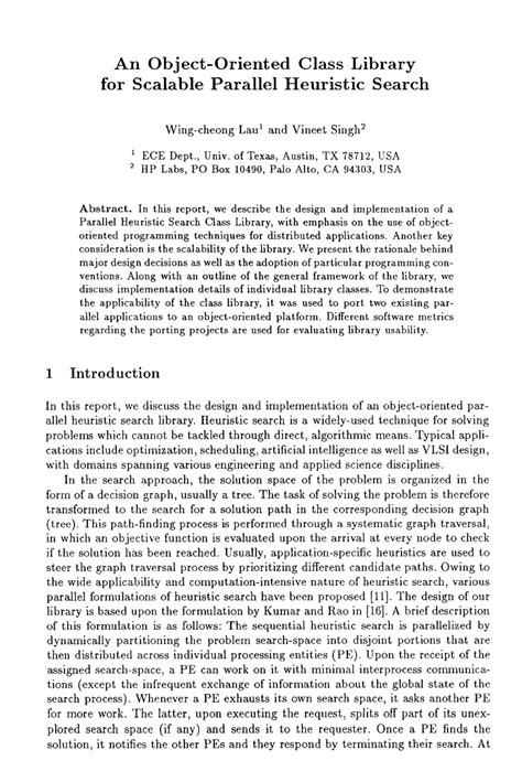 Pdf An Object Oriented Class Library For Scalable Parallel Heuristic
