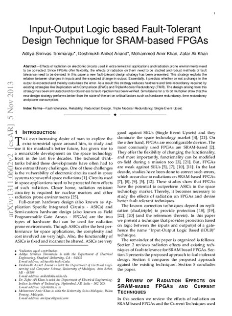 Input Output Logic Based Fault Tolerant Design Technique For Sram Based