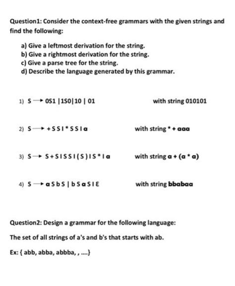 solved question1 consider the context free grammars with