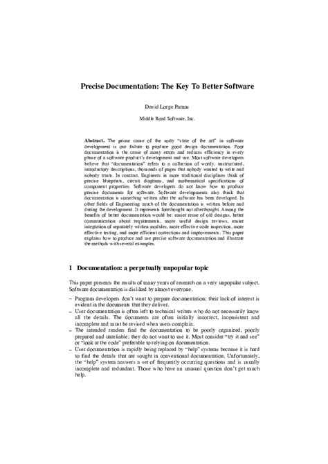 Pdf Precise Documentation The Key To Better Software