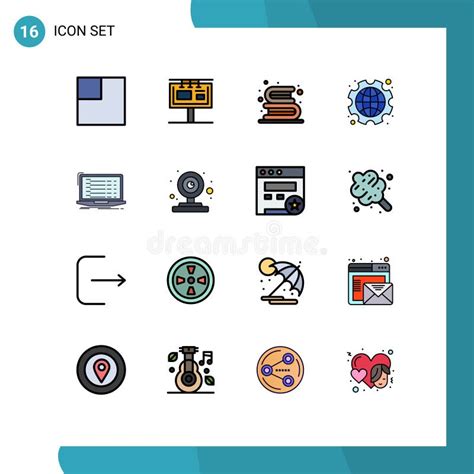 Stock Vector Icon Pack Of 16 Line Signs And Symbols For Api Labor Books Gear International