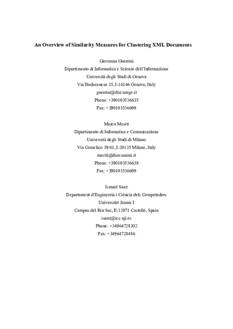 Pdf An Overview Of Similarity Measures For Clustering Xml Documents