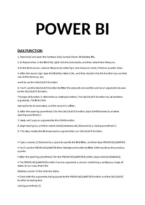 Power Bi Notes Power Bi Dax Function 1 Download And Open The Contoso Sales Sample Power Bi