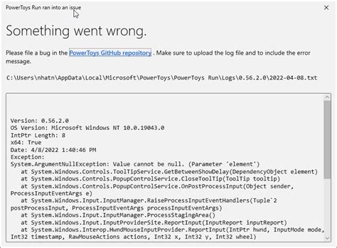 powertoys run ran into an issue · issue 17601 · microsoft powertoys · github