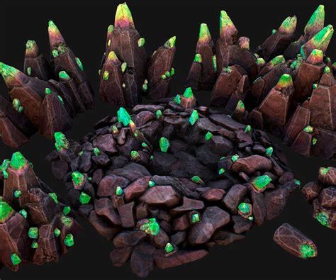 Artstation Green Crystals Minerals Ore Cave Game Assets